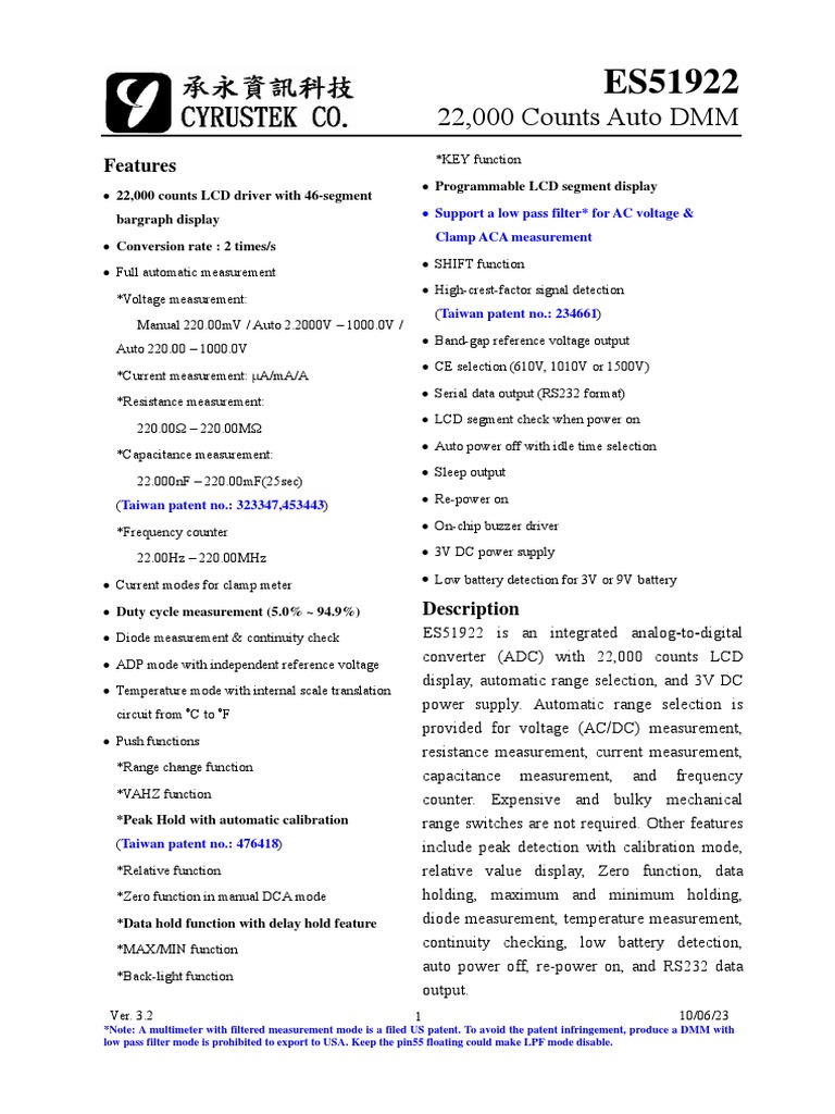 Datasheet - HK Es51922 4700752 | PDF | Analog To Digital Converter ...