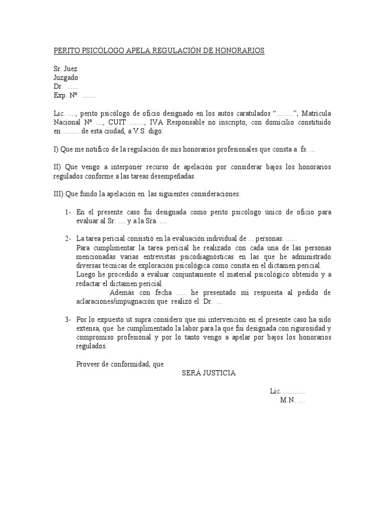 11 - Modelo de Escrito - Apela Regulación de Honorarios | PDF