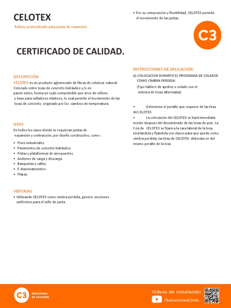 Certificado de Calidad Celotex | PDF