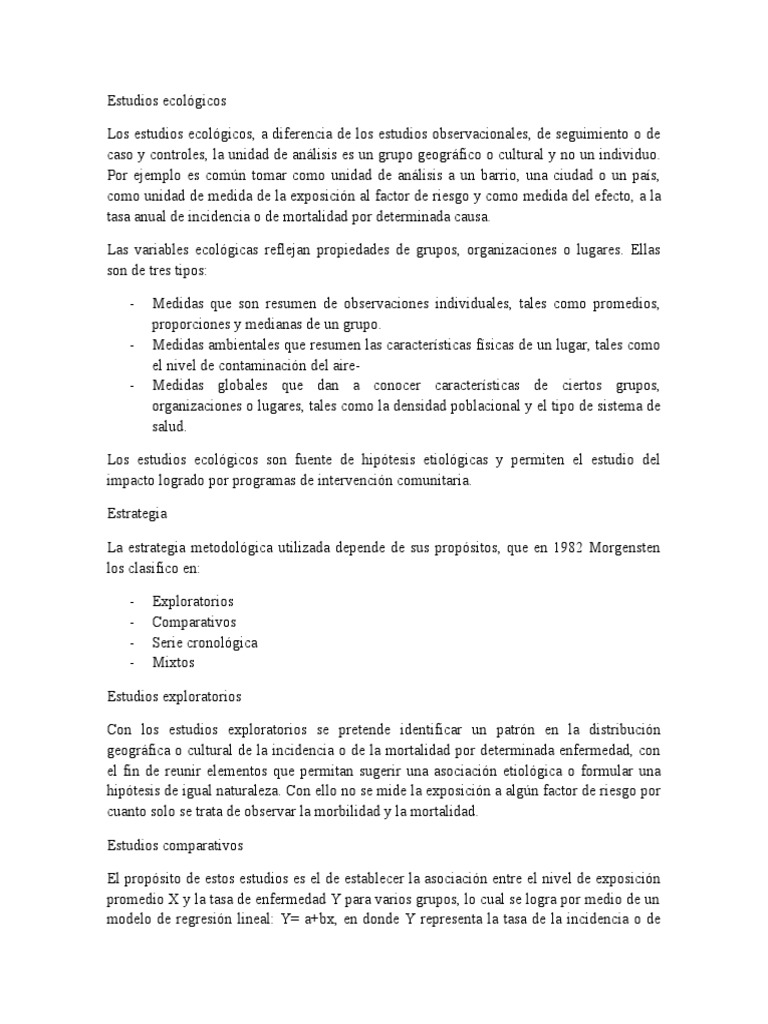 Estudios Ecológicos en Epidemiología | PDF | Regresión lineal | Tasa de ...