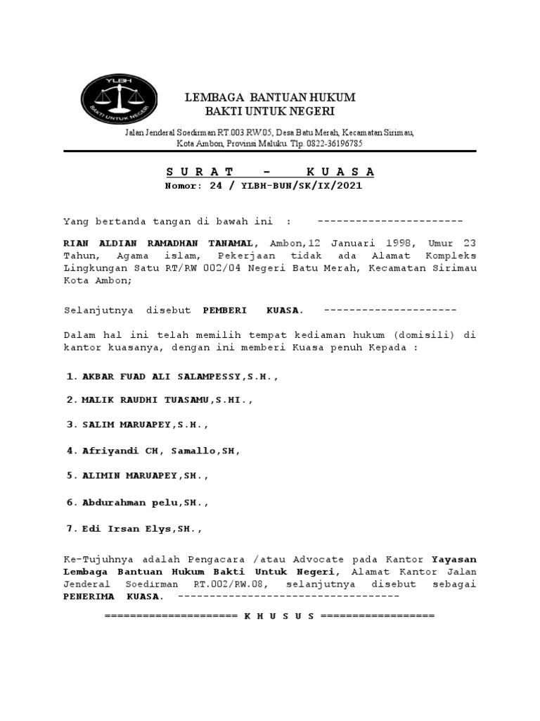 Surat Kuasa Rian Tanamal | PDF