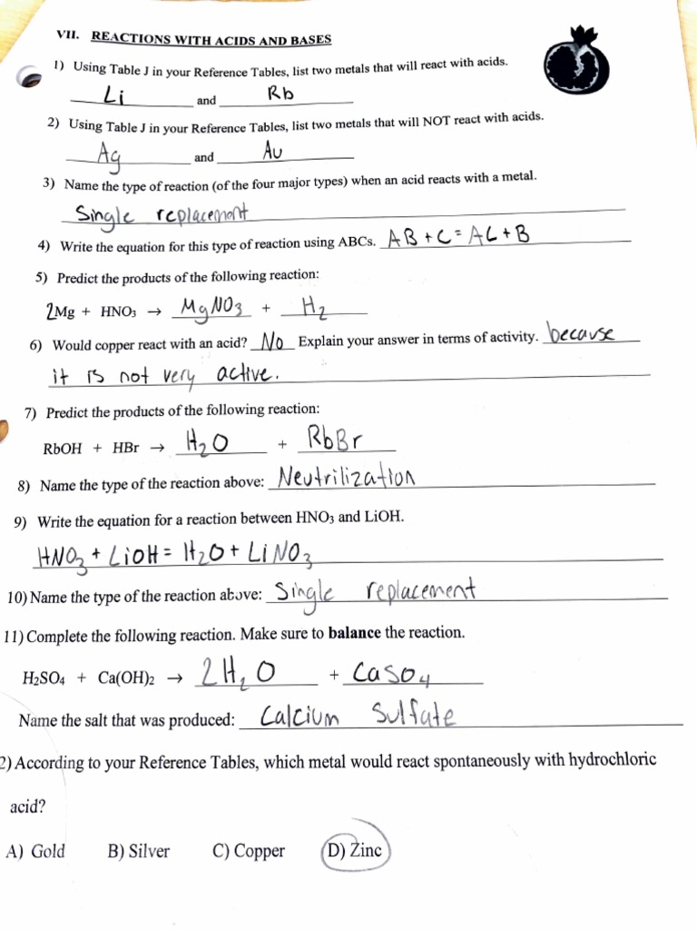 Regents Chemistry HW | PDF | Chemical Reactions | Metals