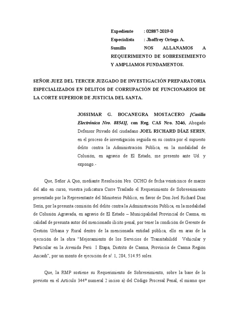 Solicitud de sobreseimiento en caso de presunta colusión agravada en ...