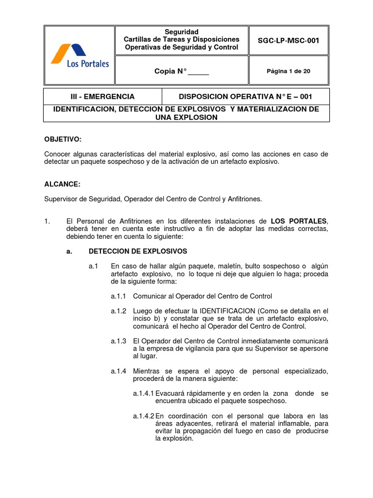Plan de Emergencias - Explosivos Los Portales | PDF | Primeros auxilios ...
