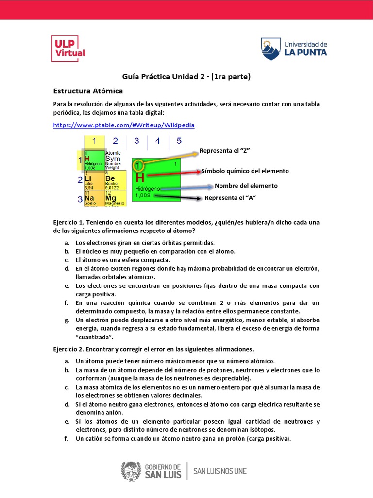 Guia Practica U2 - 1ra Parte | PDF | Átomos | Neutrón