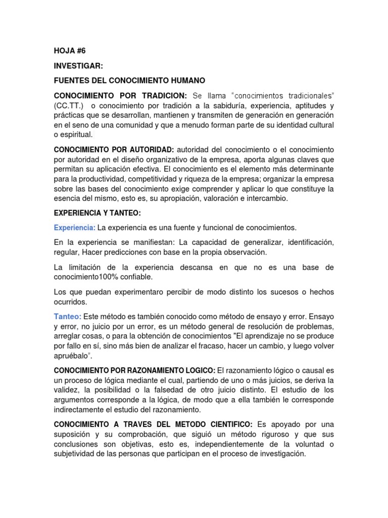 Fuentes Del Conocimiento Humano | PDF