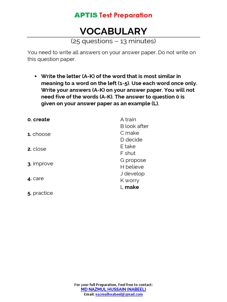 APTIS Vocabulary Model Test 01 | PDF | Cognitive Science | Behavior ...