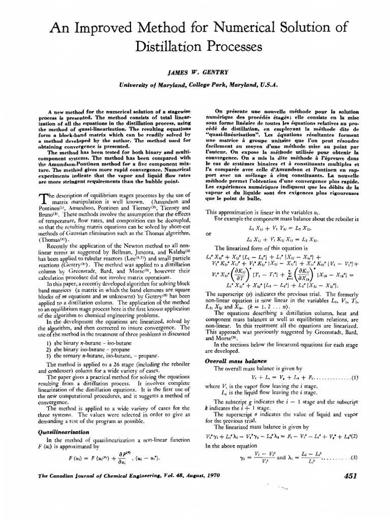 An Improved Method For Numerical Solution of Distillation Processes ... An Improved Method For Numerical Solution of Distillation Processes ...