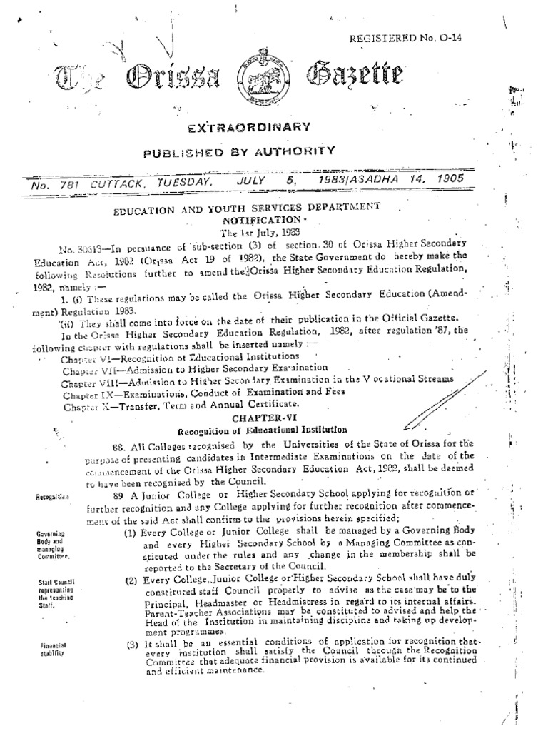 Orissa Higher Secondary Education (Amendment) Regulation, 1983 | PDF