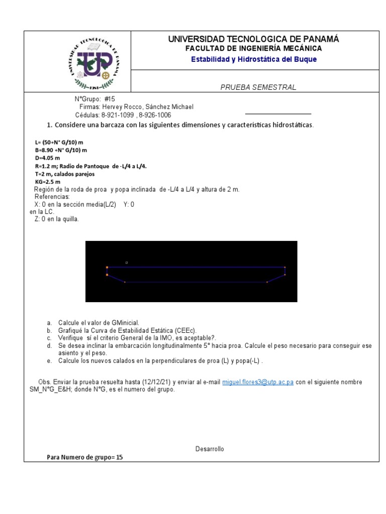 Prueba Semestral Estabilidad y Hidrostática Del Buque II SEM 2021 | PDF | Industria pesada ...