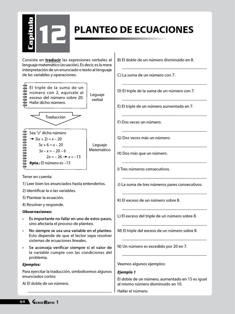 Planteo Ecuaciones | PDF | Ecuaciones | Matemática Elemental