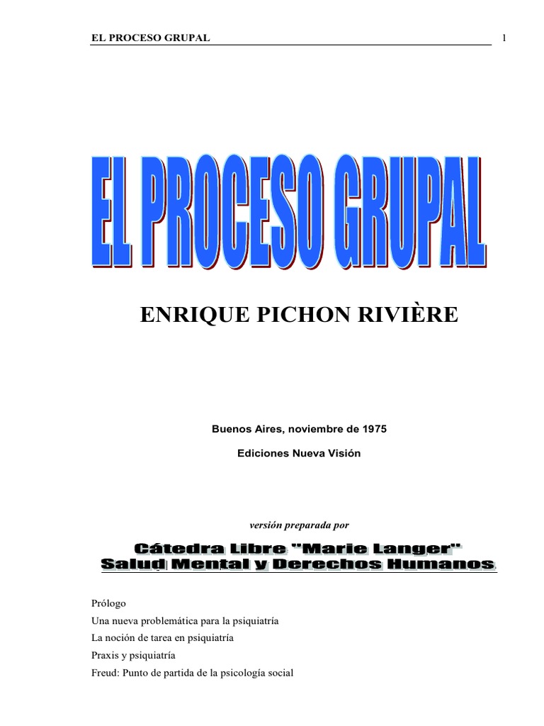 Pichon Riviere - El Proceso Grupal - PDF Versión 1 | PDF