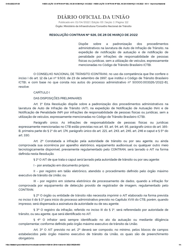 22 - Resolução Contran #926, de 28 de Março de 2022 | PDF | Justiça ...