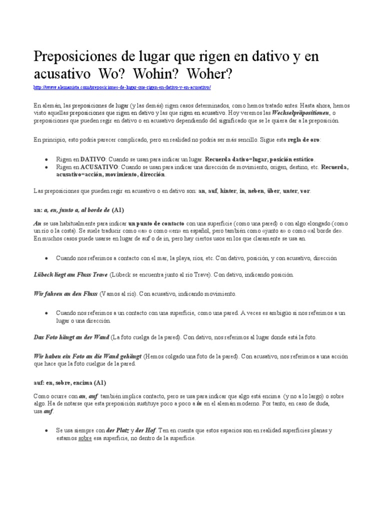 Preposiciones de lugar en alemán: dativo y acusativo | PDF | Relaciones ...