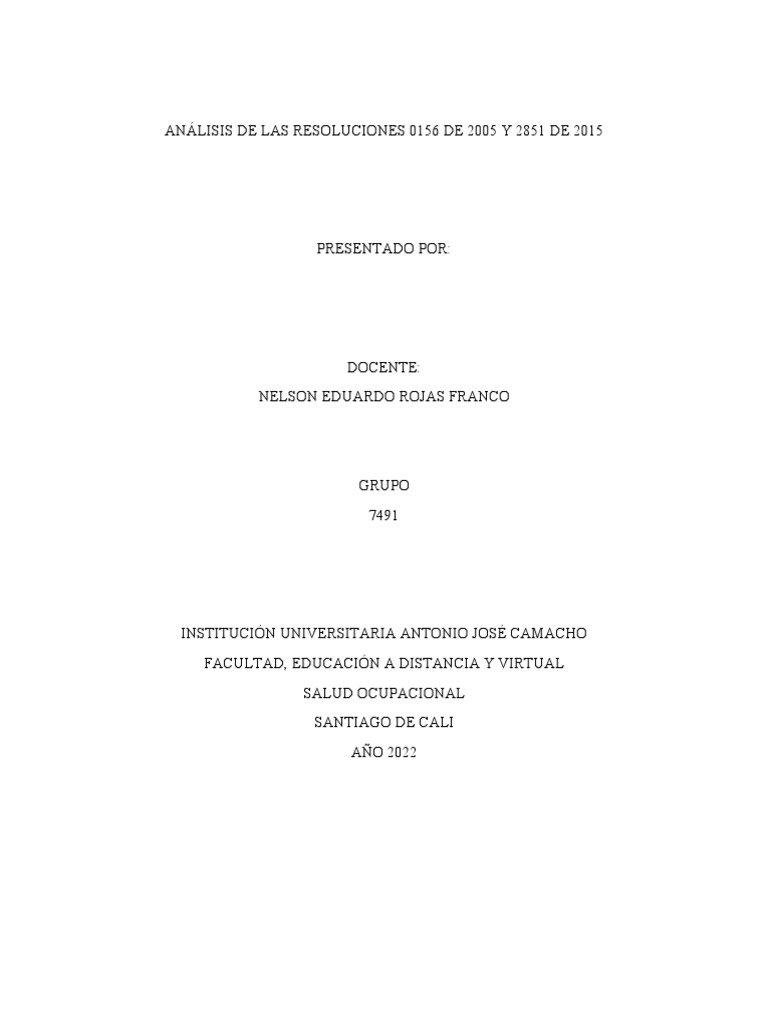 Análisis de Las Resoluciones 0156 de 2005 y 2851 de 2015 | Descargar gratis PDF | Derecho laboral