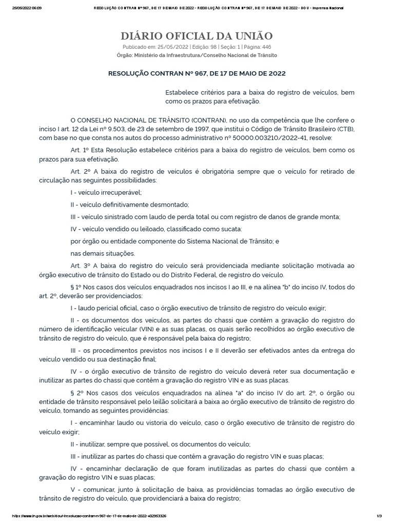 28 - Resolução Contran #967, de 17 de Maio de 2022 | PDF | Tráfego ...