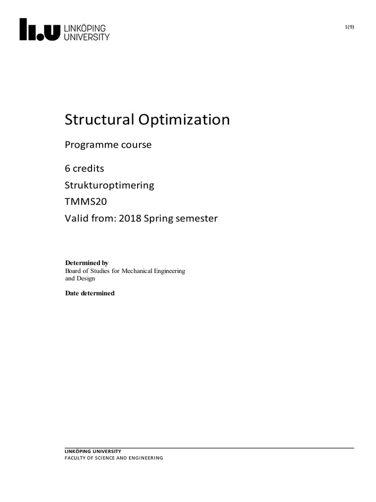 Syllabus Structural Optimization | PDF | Mathematical Optimization | Mechanical Engineering