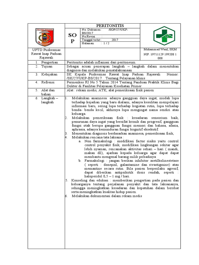 Sop Peritonitis | PDF