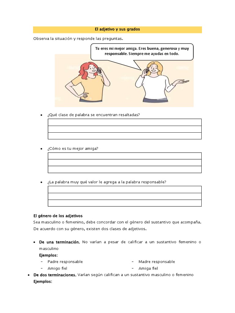El Adjetivo y Sus Grados 1 | PDF | Adjetivo | Género gramatical