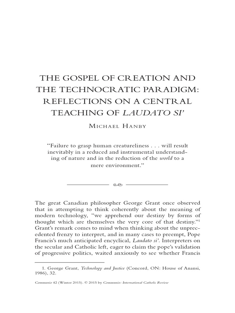 The Gospel of Creation and The Technocratic Paradigm - Reflections of ...