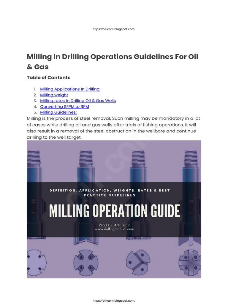 Milling in Drilling Operations Guidelines For Oil & | Download Free PDF | Casing (Borehole ...