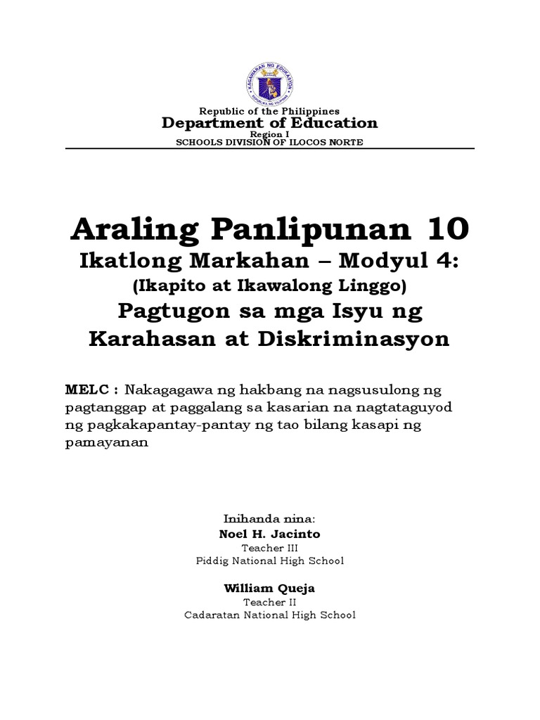 AP 10 Q3 Mod4 Wk7 8 MELC04 NoelJacintoWilliamQueja - FINAL - ELA.MTP - JNAR Milag | PDF