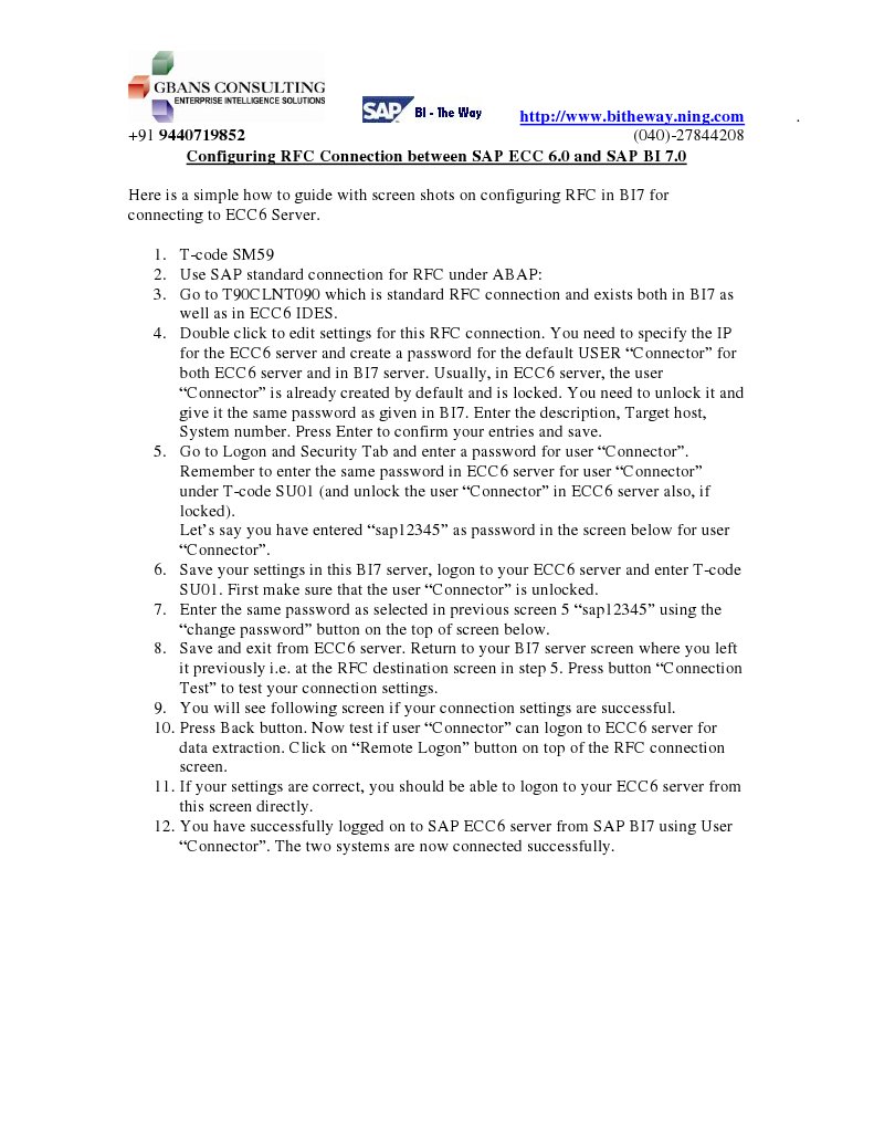 Configuring RFC Connection Between SAP ECC 6.0 and SAP BI 7.0 | PDF ...