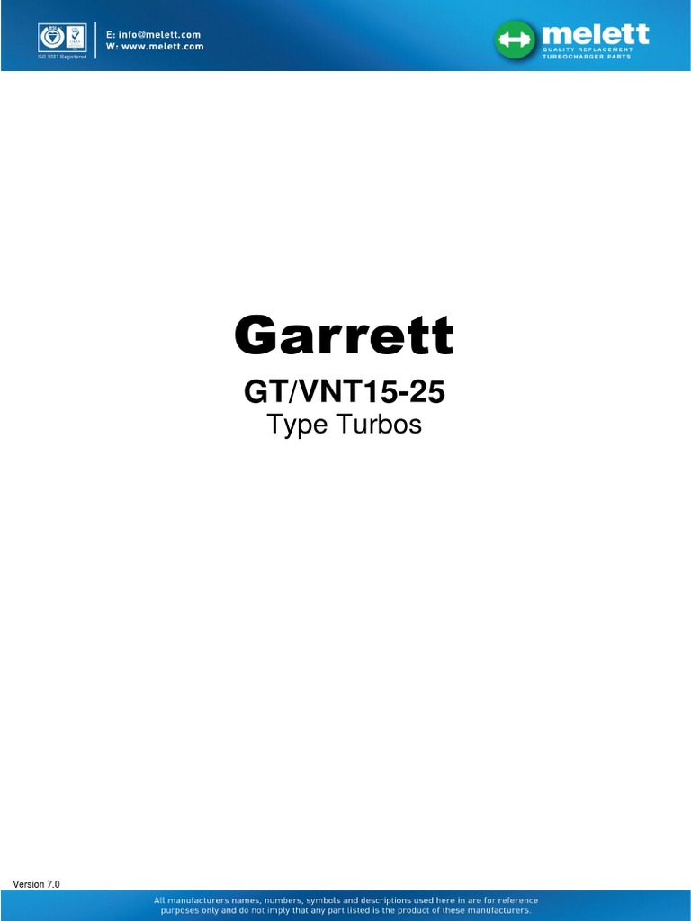 Garrett. GT - VNT15-25 Type Turbos. Version 7.0 | PDF | Turbocharger ...