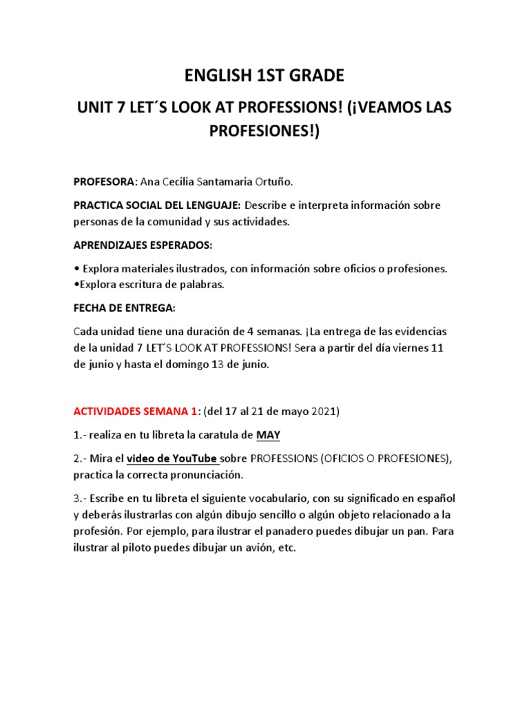 English 1st Grade Unit 7 | PDF