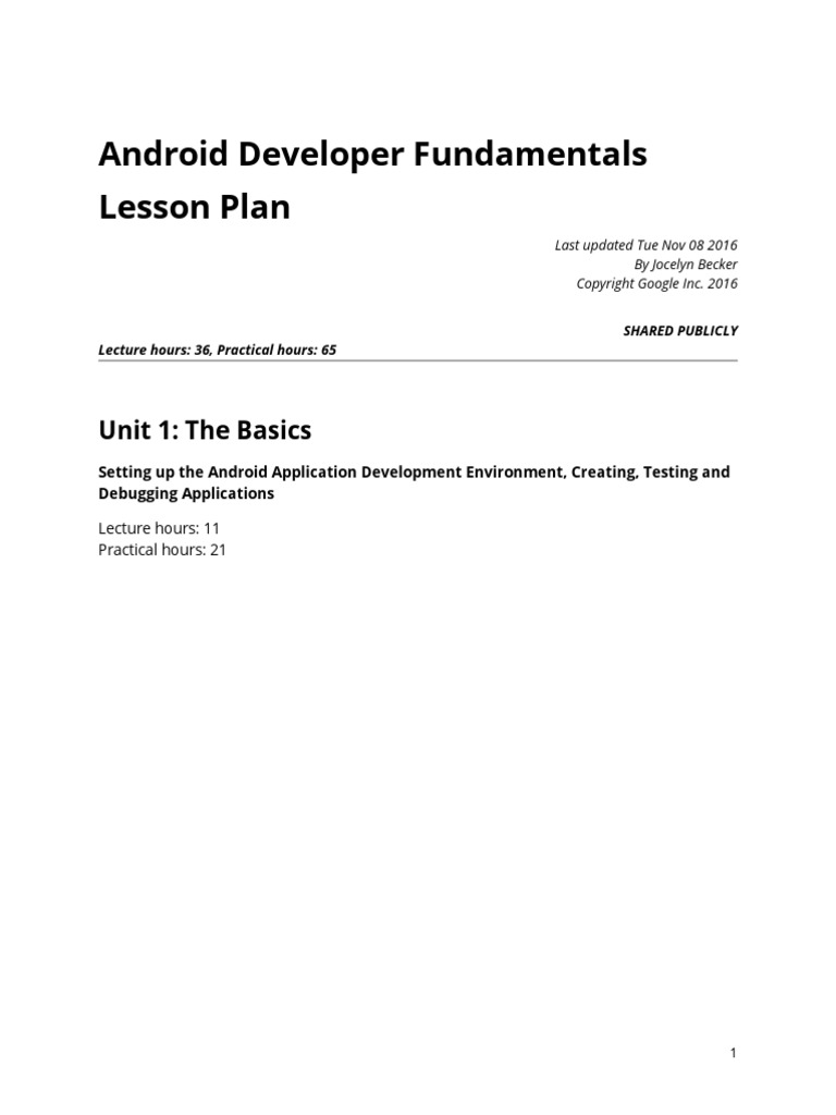 Lesson Plan For Android Developer Fundamentals | PDF | Menu (Computing) | Computer Architecture
