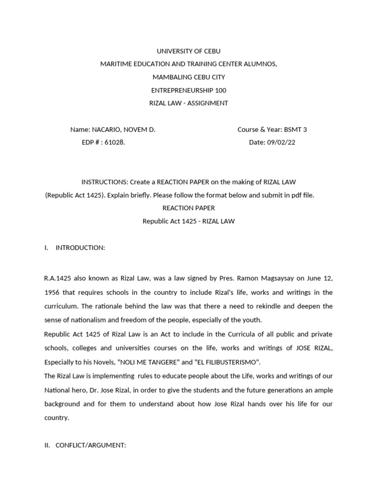 Reaction Paper-Rizal (Nacario) | PDF | Philippines Reaction Paper-Rizal (Nacario) | PDF | Philippines