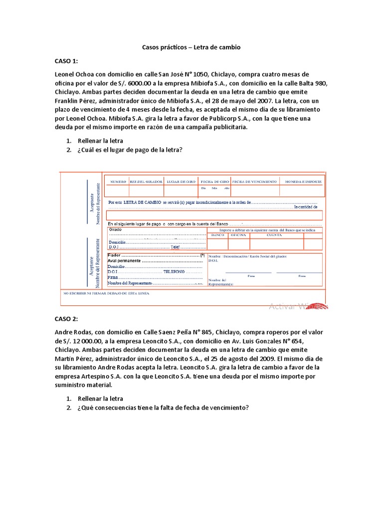 Ejemplos Prácticos de Letras de Cambio | PDF