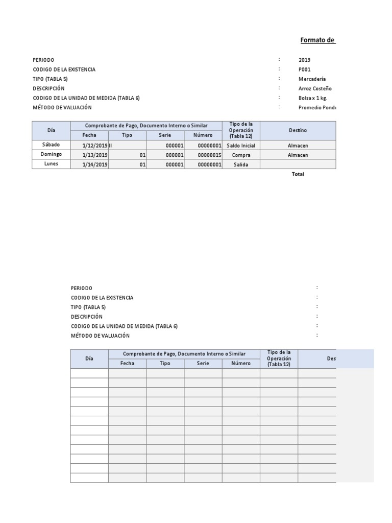 Formato de Control Interno de Productos (Kardex) | PDF