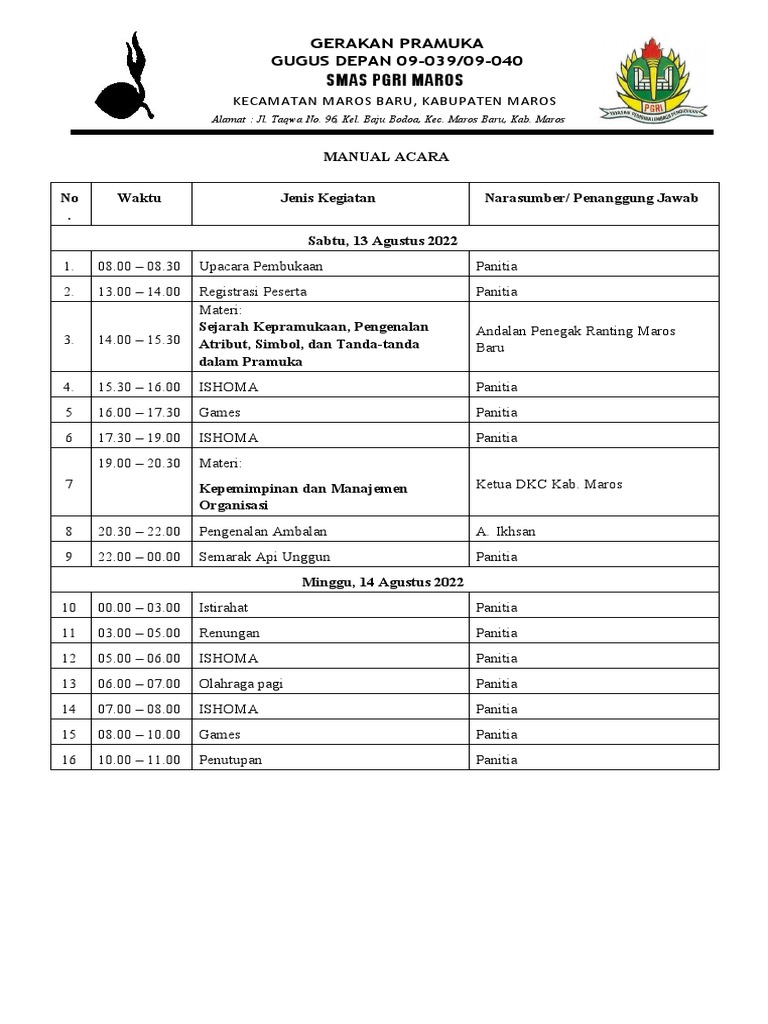 Jadwal Pta 2022 | PDF
