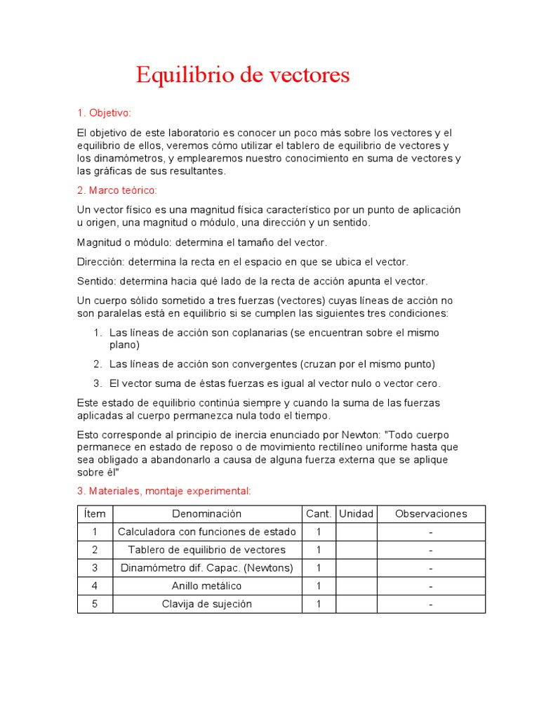 Equilibrio de Vectores | PDF | Vector Euclidiano | Fuerza