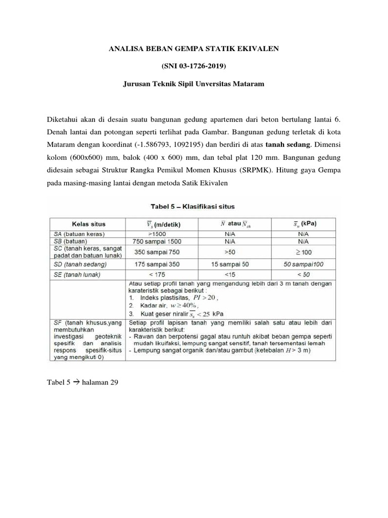 Analisa Beban Gempa Statik Ekivalen 2019 | PDF