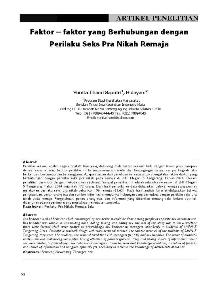 Faktor - Faktor Yang Berhubungan Dengan Perilaku Seks Pra Nikah Remaja | PDF