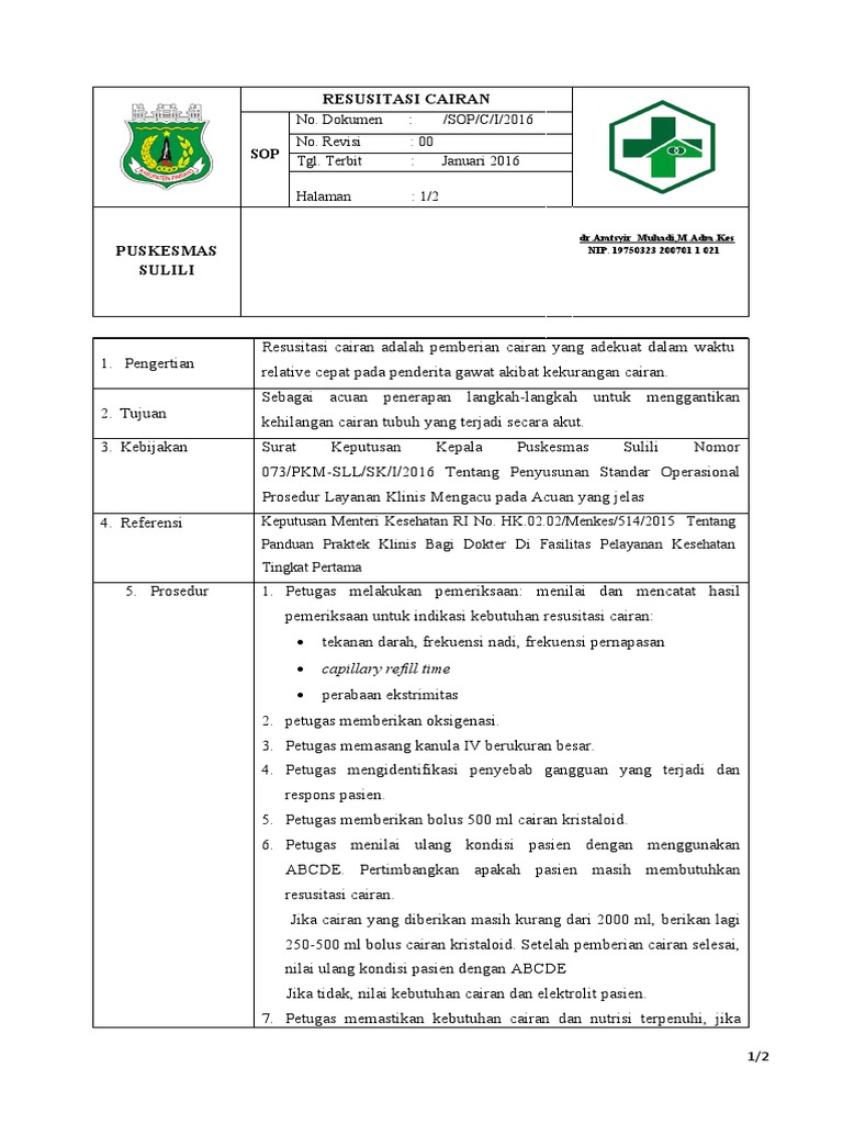 Sop Resusitasi Cairan | PDF