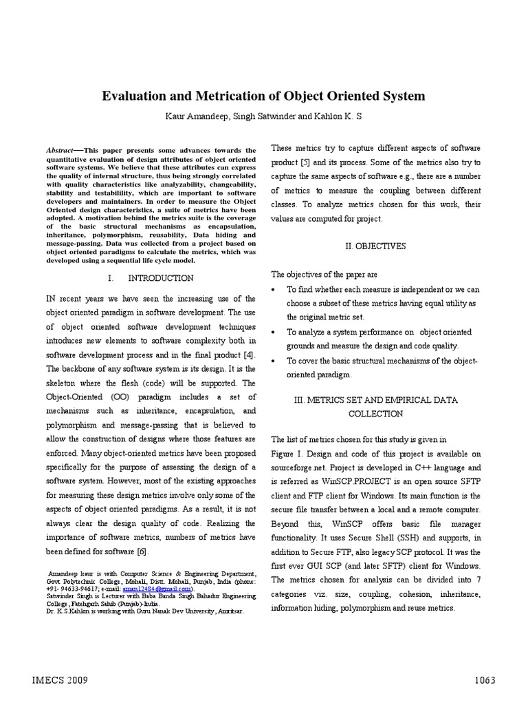 Evaluation And Metrication Of Object Oriented System Pdf Inheritance Object Oriented