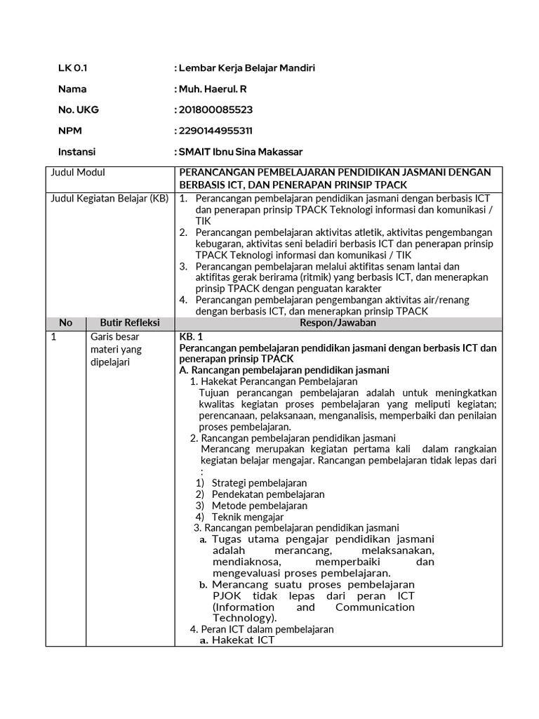 Lk. 0.1 Modul 4 Perancangan Pembelajaran Penjas Dengan Berbasis Ict ...