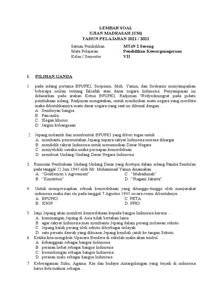 Soal Ujian PPKN | PDF | Perjalanan