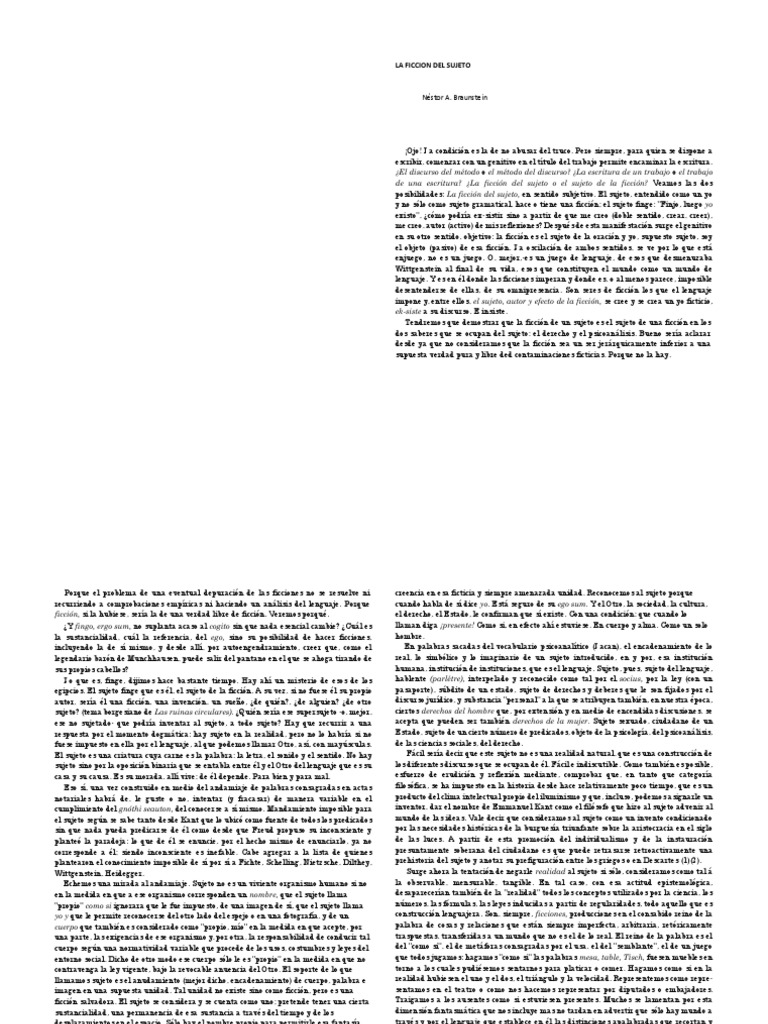 2020 Braunstein La Ficcion Del Sujeto | PDF | Verdad | Immanuel Kant
