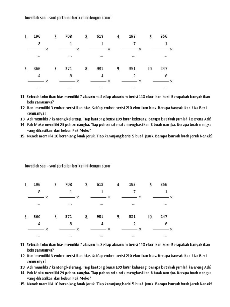 Soal MTK Kelas 3 Perkalian | PDF