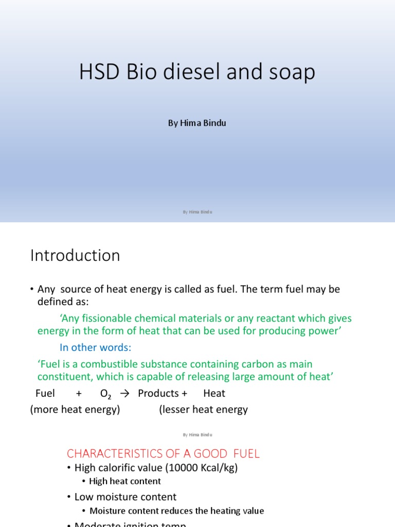 HSD Fuel Characteristics and Bio Diesel | PDF | Combustion | Diesel Fuel