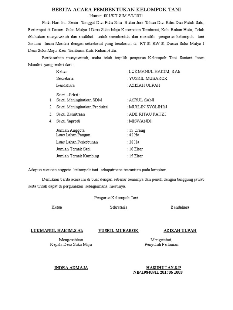 Berita Acara Pembentukan Kelompok Tani Suka Maju | PDF