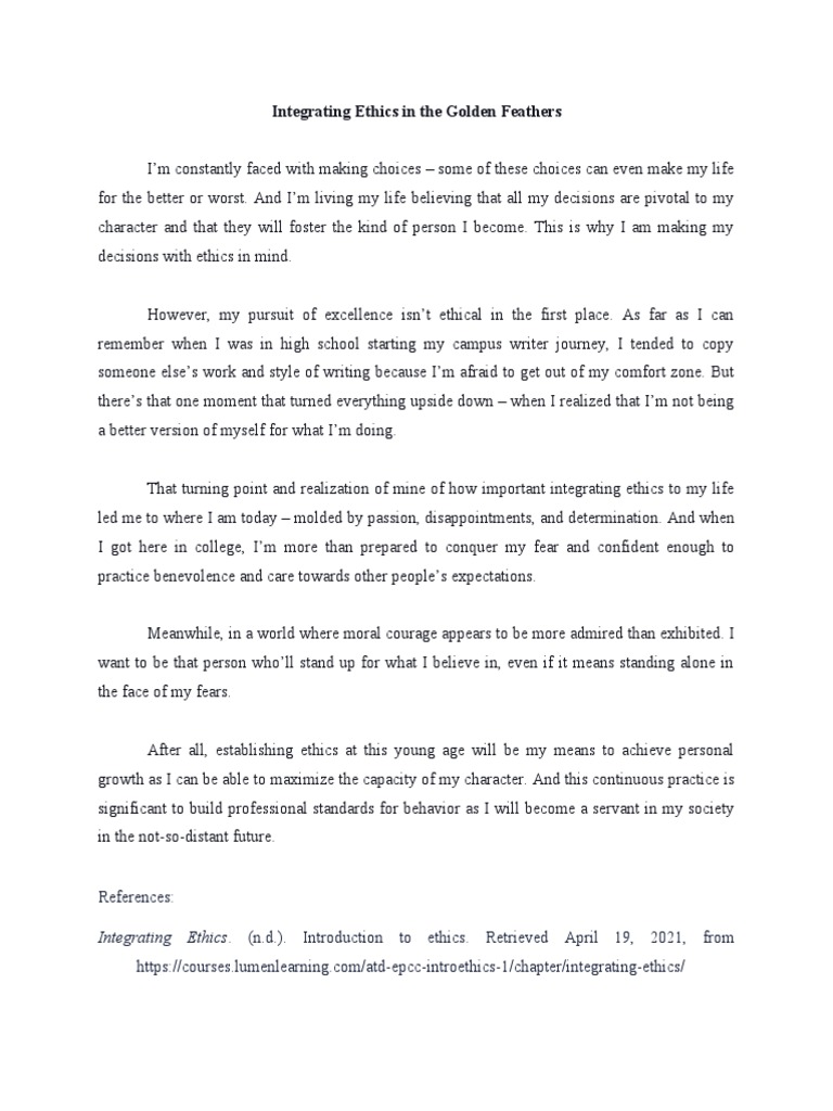 Integrating Ethics in Real Life (Essay) | PDF