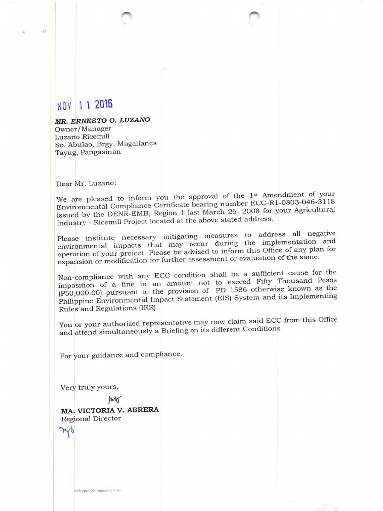 Ecc-R1-0803-046-3118 Environmental Compliance Certificate 1ST Amendment ...
