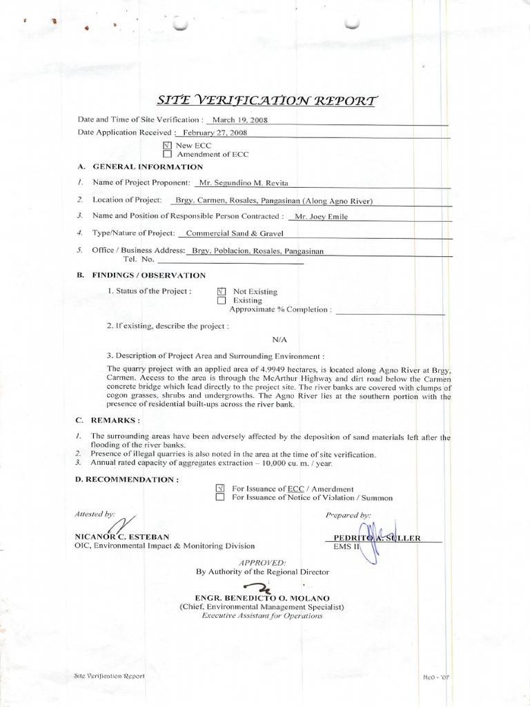 Ecc r1 0803 050 2236 Site Verification Report | PDF
