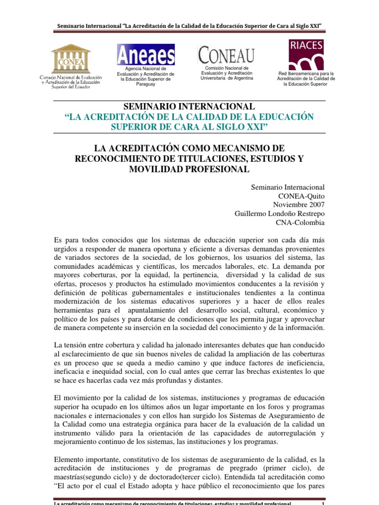 Acred Como Reconocimientpo DR - Londono | PDF | Evaluación | Calidad (comercial)