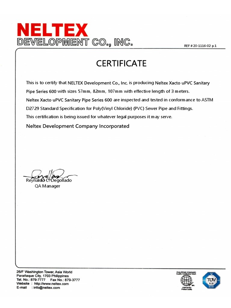 Xacto Sanitary s600 | PDF | Polyvinyl Chloride | Pipe (Fluid Conveyance)